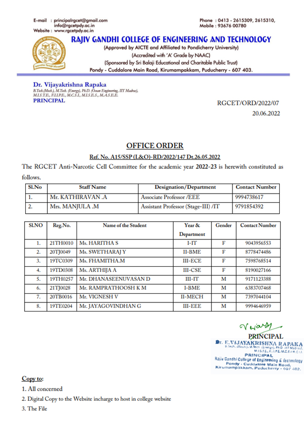 Rajiv Gandhi College of Engineering and Technology